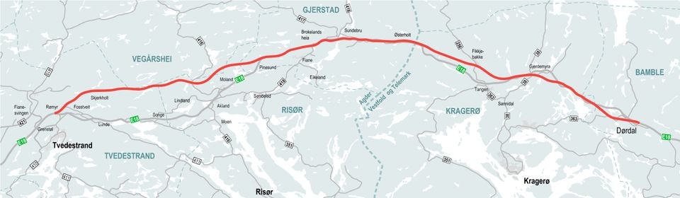 Nye Veier kan planlegge ny E18 Tvedestrand-Bamble for fartsgrense 100 km/t | Nye Veier