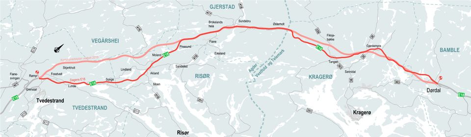 Framdriftsplan for ny E18 Tvedestrand-Bamble | Nye Veier