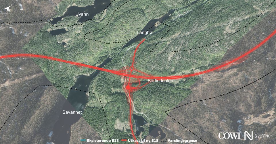 Nye Veier legger fram foreløpige løsninger for nye E18 fra Tvedestrand til Bamble | Nye Veier